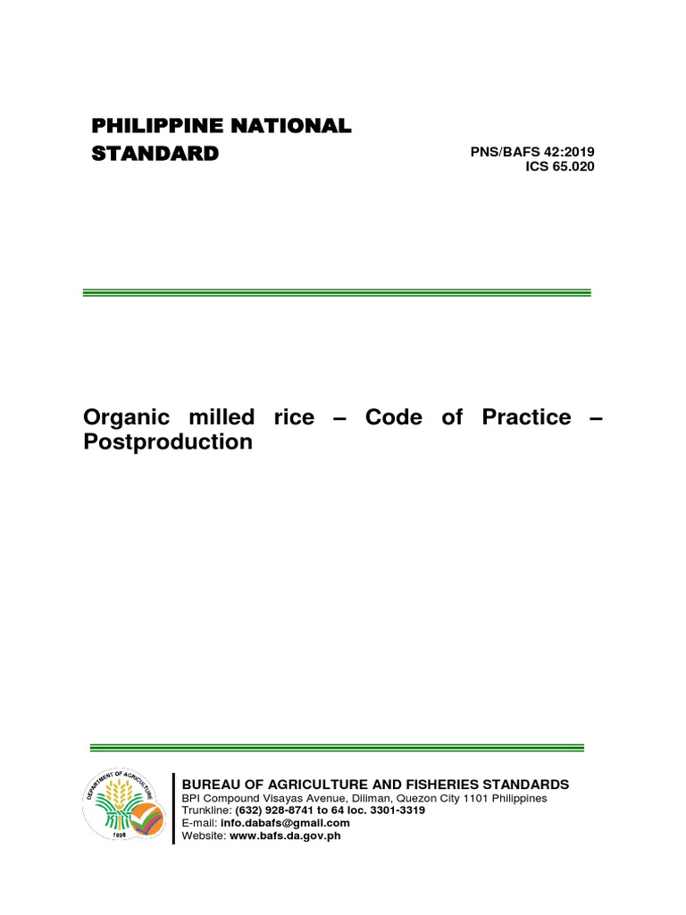 Philippine National Standard: Organic Milled Rice - Code of Practice ...