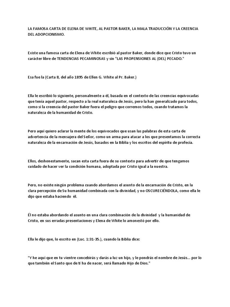La Famosa Carta de Elena de White | PDF | Pecado | Jesús
