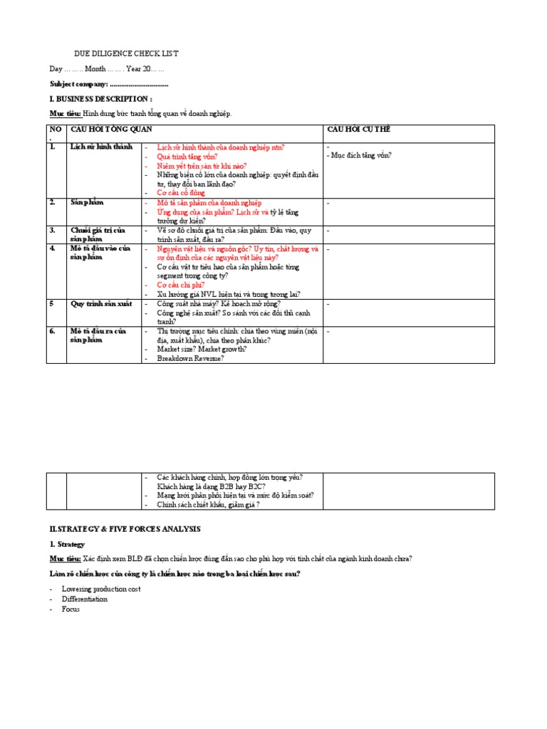 Due Diligence Check List | PDF