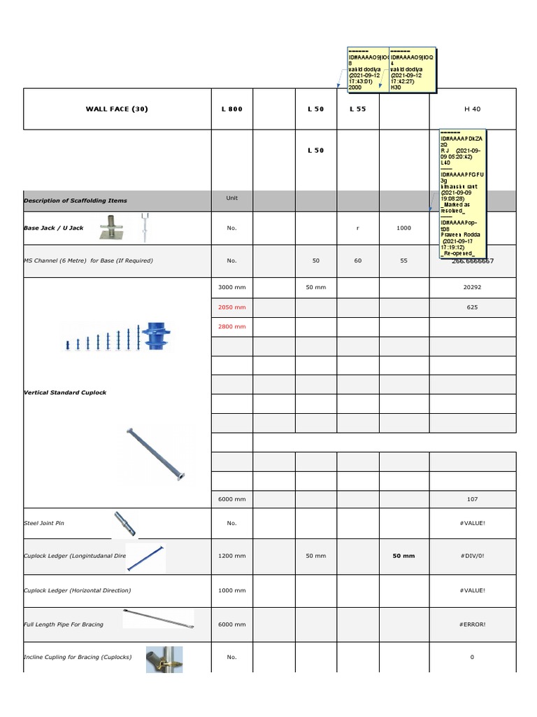 Scaffolding Material Calc. For Wall Face | PDF | Scaffolding | Crafts