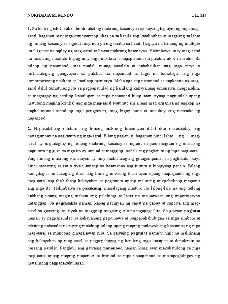 5 Makrong Kasanayan | PDF