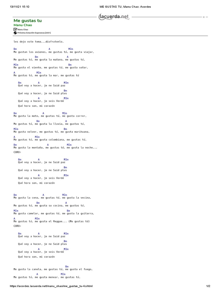 Me Gustas Tu, Manu Chao - Acordes | PDF