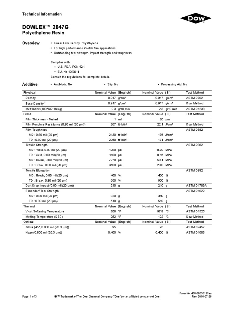 DOWLEX™ 2047G: Polyethylene Resin | PDF | Medical Device | Heart