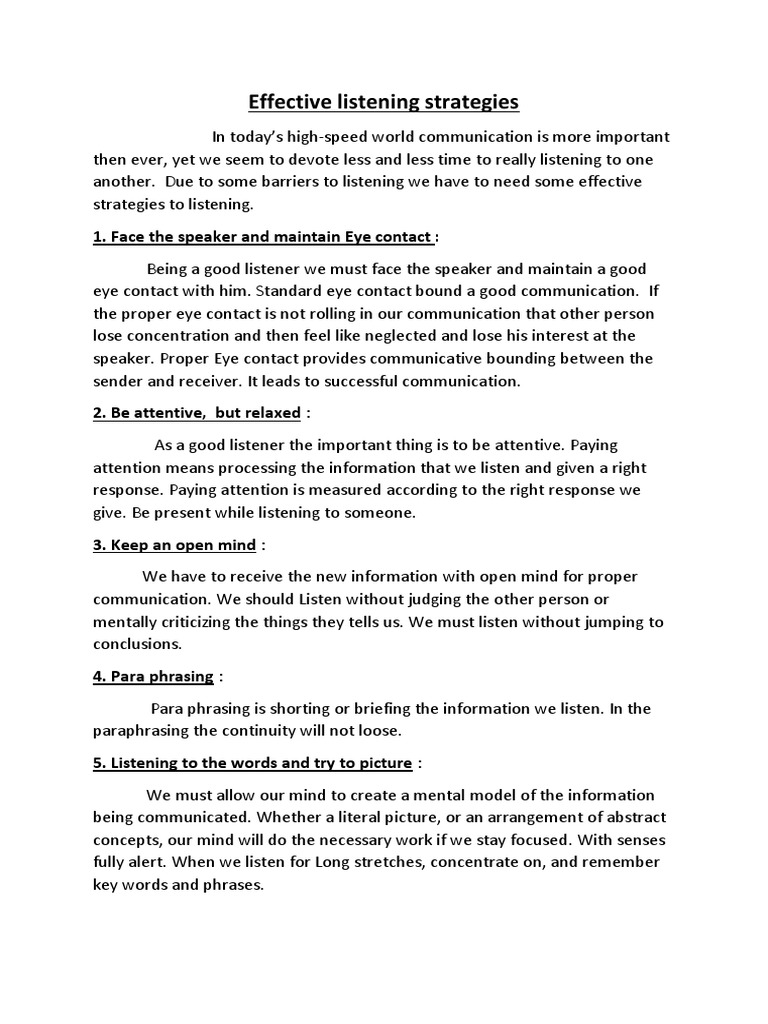 Effective Listening Strategies Guide | PDF | Self-Improvement