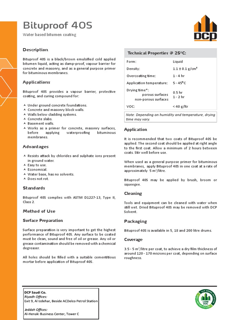Bituproof 40S | PDF | Concrete | Chemistry