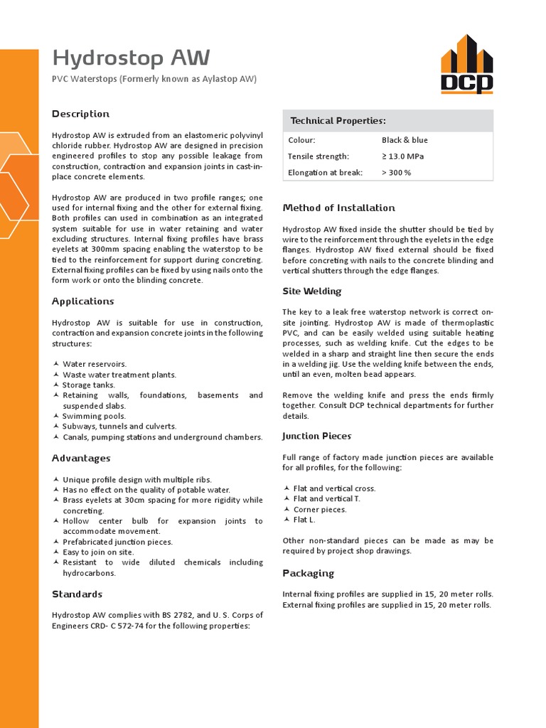 Hydrostop AW | PDF | Polyvinyl Chloride | Concrete