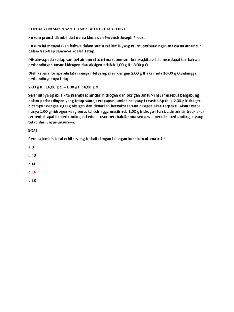 Hukum Perbandingan Tetap Atau Hukum Proust | PDF Hukum Perbandingan Tetap Atau Hukum Proust | PDF