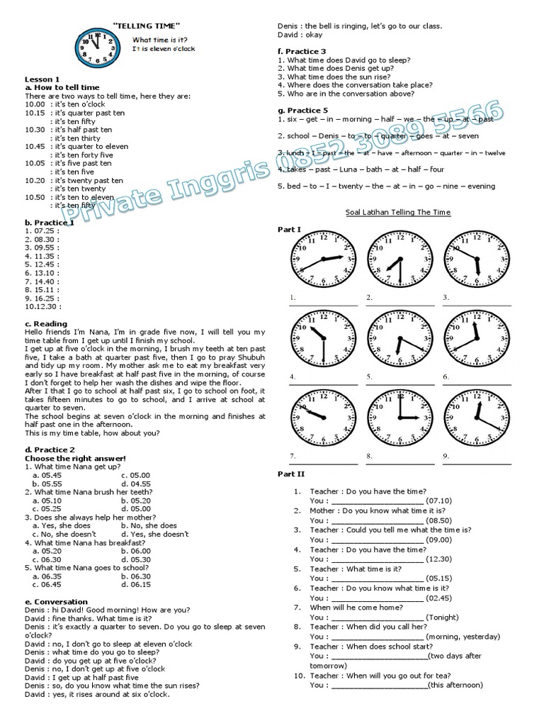Soal Latihan Telling The Time | PDF