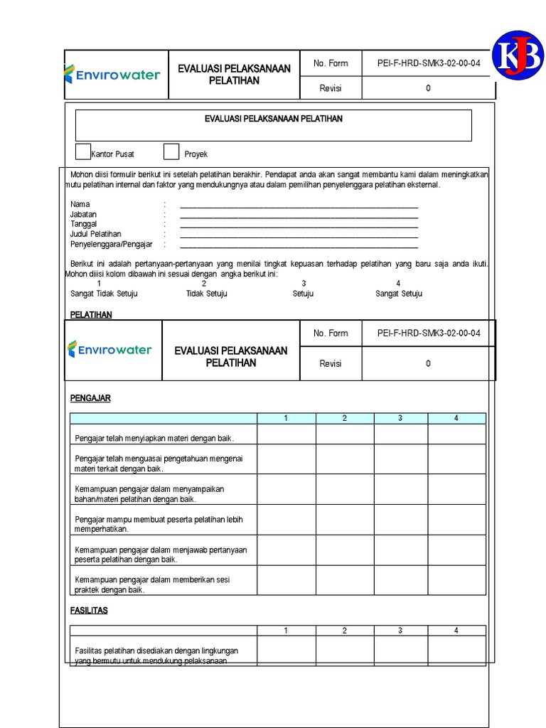 02.00-04 Form Evaluasi Pelaksanaan Pelatihan | PDF