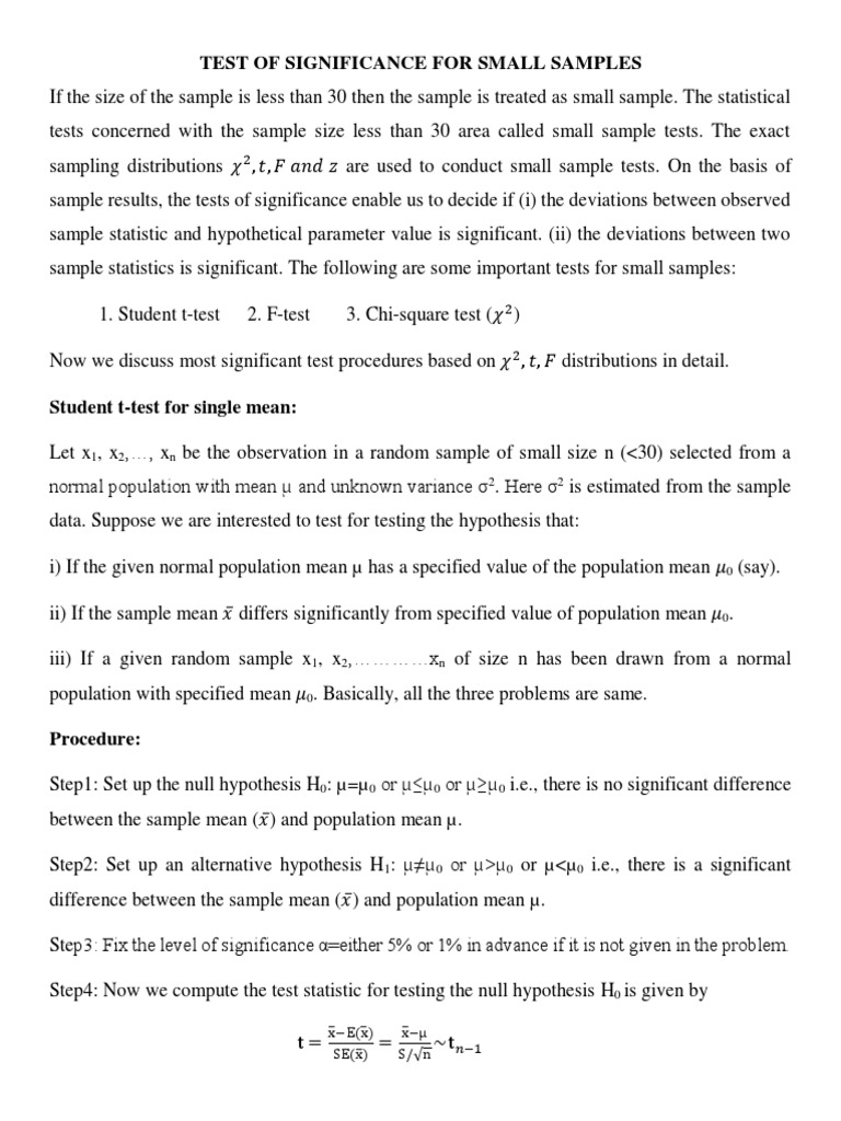 Test of Significance For Small Samples | PDF | Statistical Significance ...