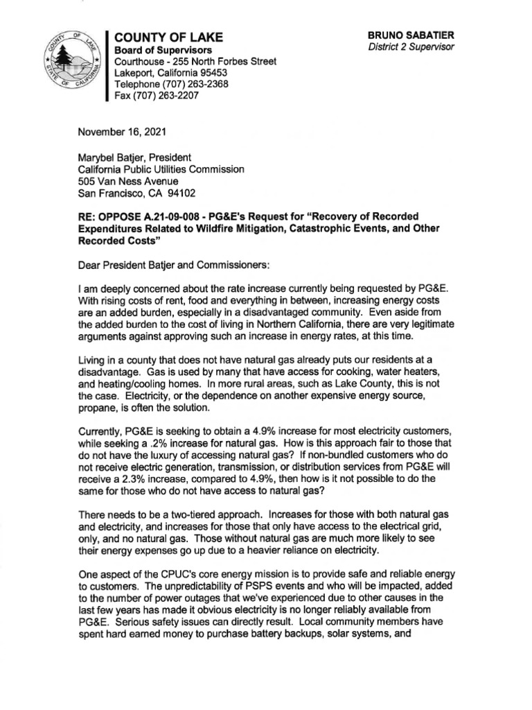 Sabatier - CPUC Letter of Opposition To A | PDF