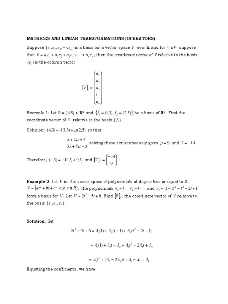 Matrices and Linear Transformations | PDF | Basis (Linear Algebra ...