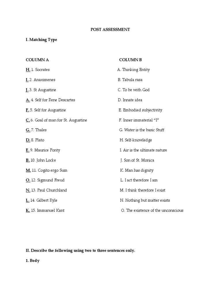 UTS Post Assessment | PDF | Thought | Mind