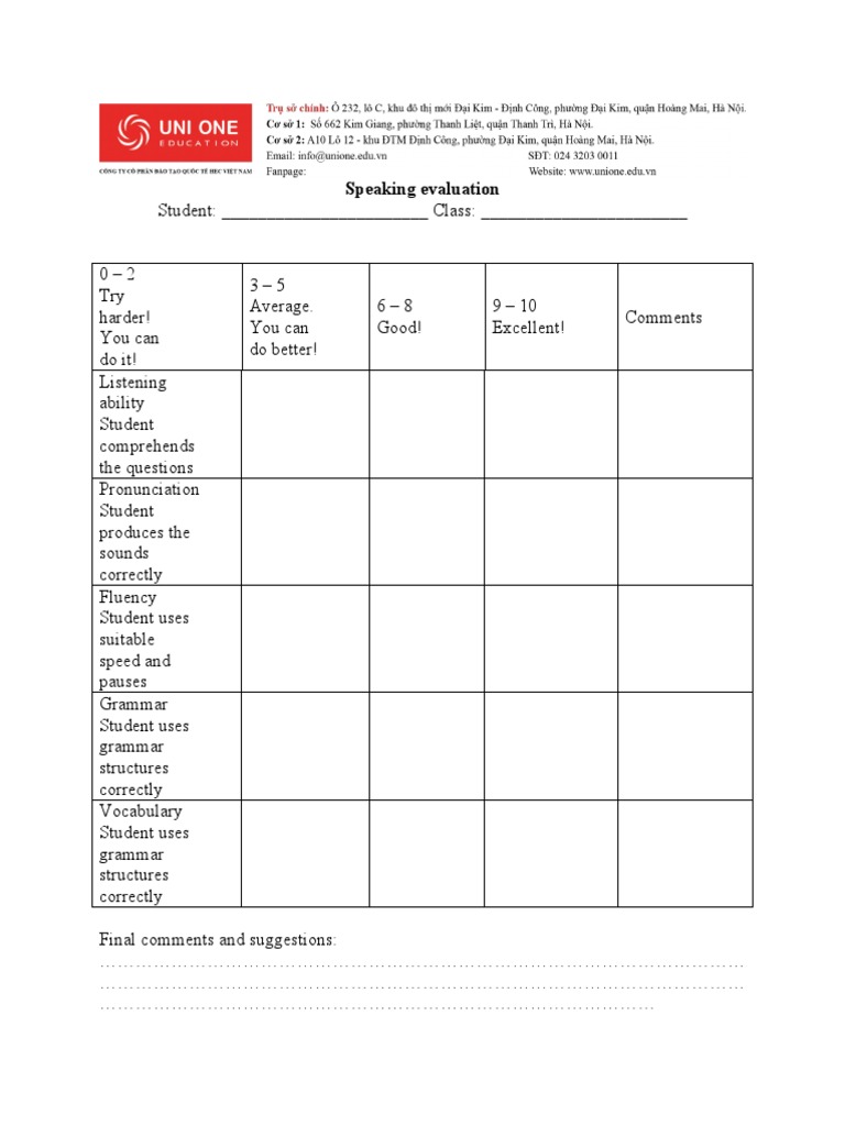 Speaking Evaluation | PDF