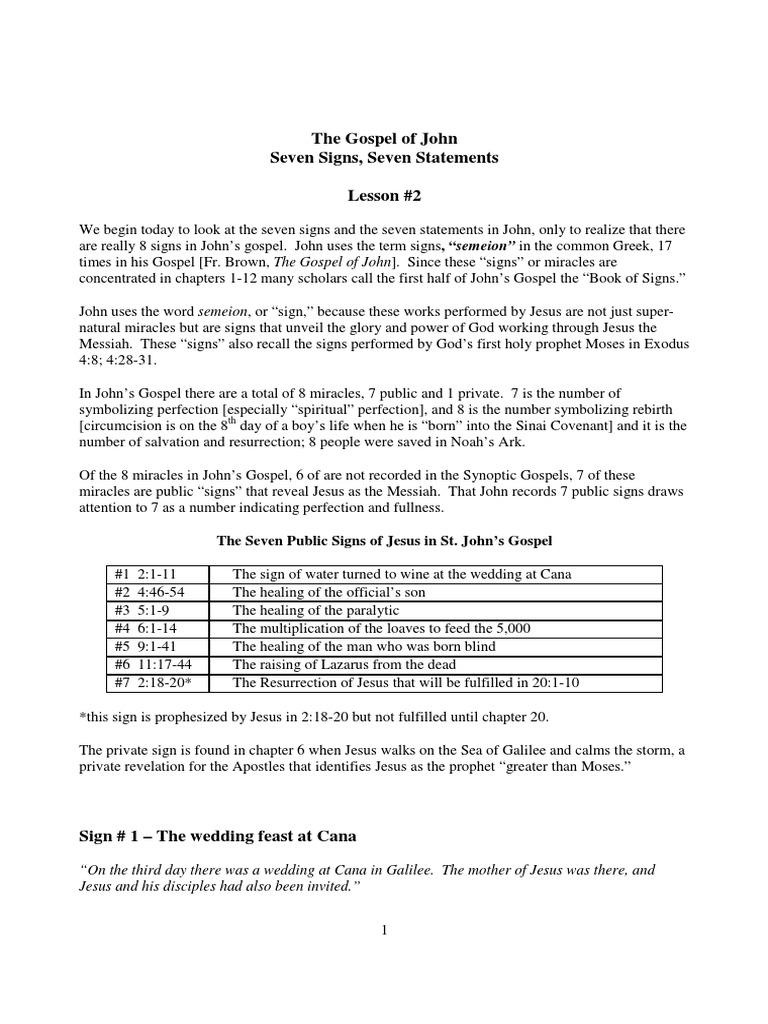 Seven Sign Gospel John | PDF | Gospel Of John | Jesus