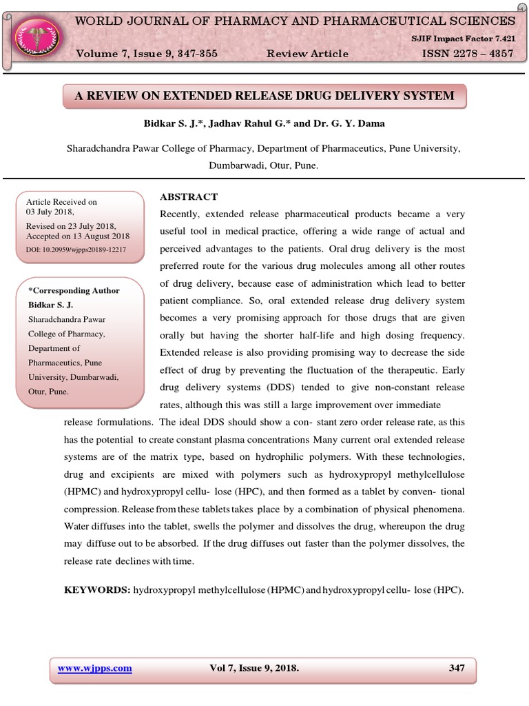 A Review On Extended Release Drug Delivery System | PDF | Extrusion ...