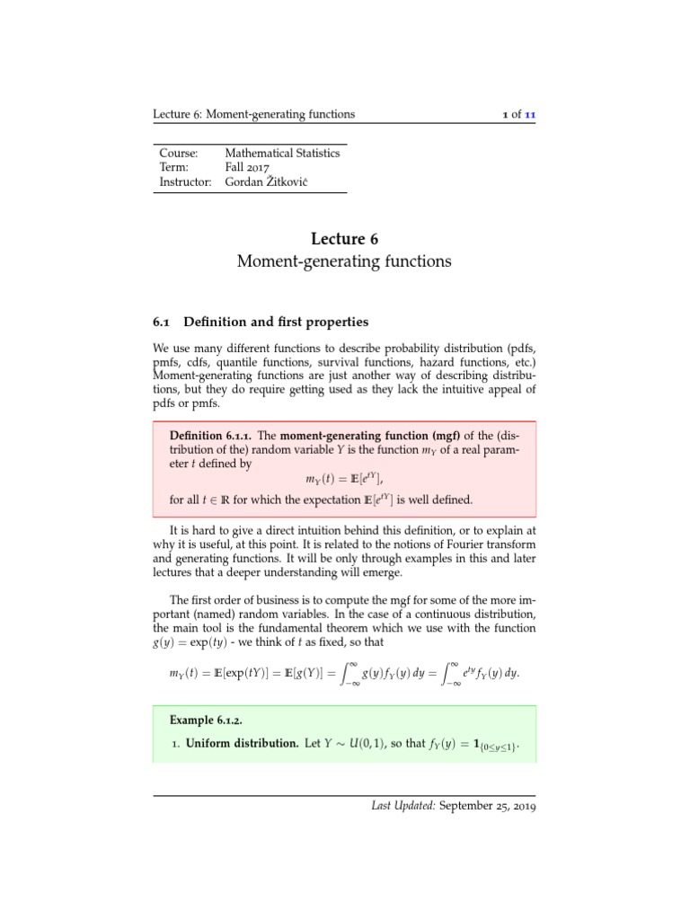 Moment-Generating Functions: A Powerful Tool for Describing Probability ...