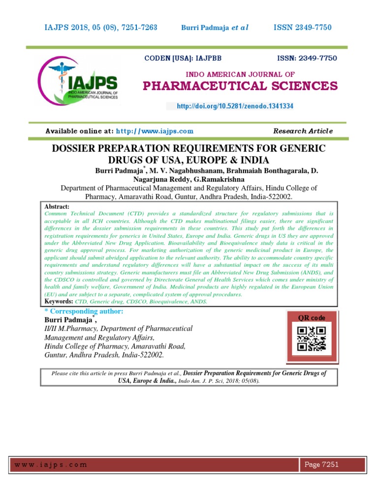 Dossier Preparation Requirements For Generic Drugs of Us Europe India ...