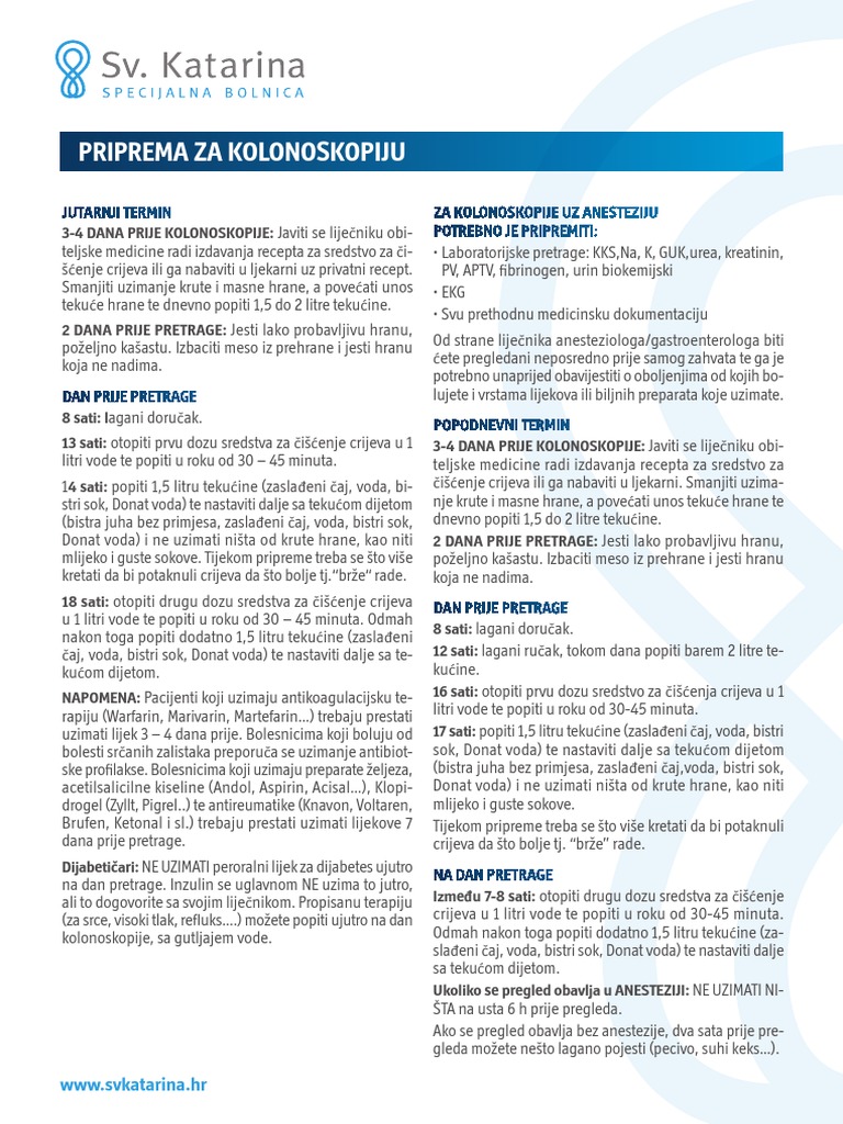 2021 SV Katarina Obrazac Kolonoskopija | PDF