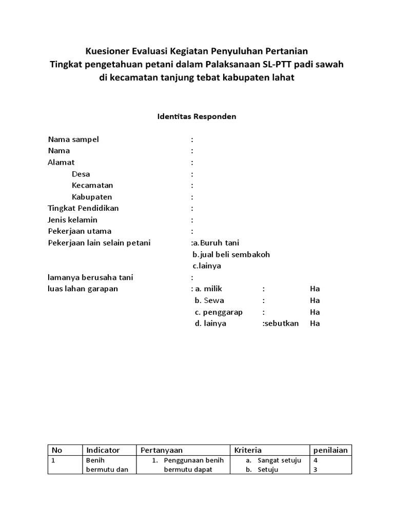 Kuesioner Evaluasi Kegiatan Penyuluhan Pertanian | PDF