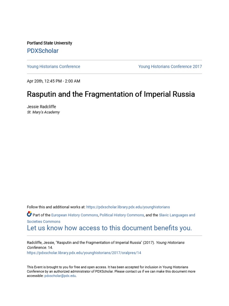 Rasputin's Role in Russia's Downfall | PDF | Grigori Rasputin ...