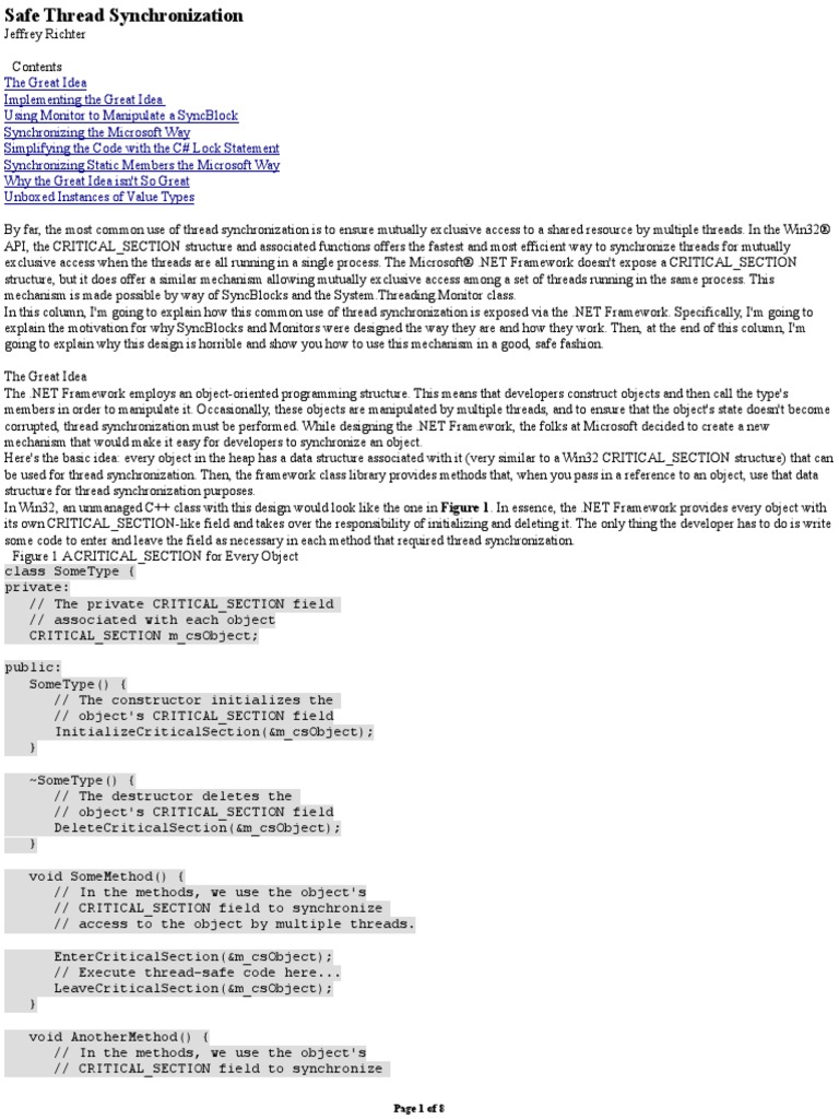 Safe Thread Synchronization-Threading | Download Free PDF | C Sharp ... Safe Thread Synchronization-Threading | Download Free PDF | C Sharp ...
