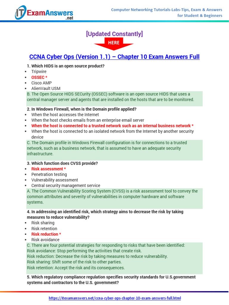 CCNA Cyber Ops (Version 1.1) - Chapter 10 Exam Answers Full | PDF ...