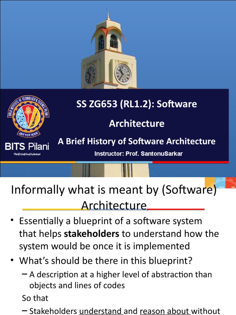SS ZG653 (RL1.2) : Software Architecture: BITS Pilani A Brief History of Software Architecture ...