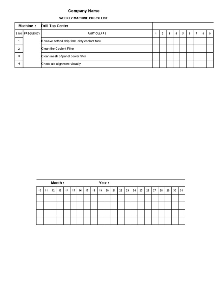Weekly Machine Check List - Drill Tap | PDF | Home & Garden | Computers
