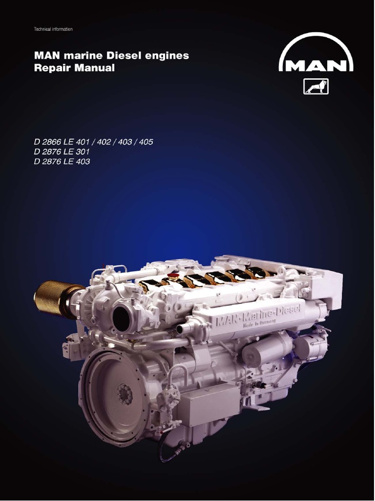 MAN MArine Diesel Engines Repair Manual D2866 LE 401 402 403 405 D2876 ...
