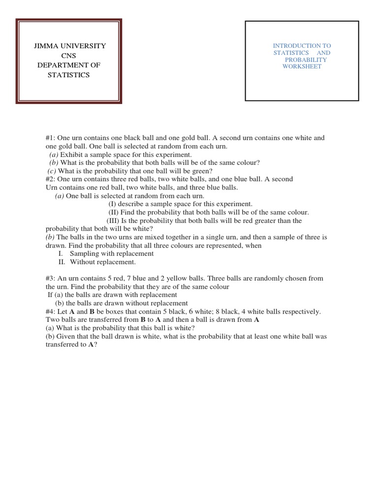 Jimma University CNS Department of Statistics: Introduction To ...