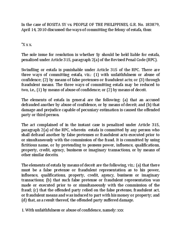 Swindling Vs Estafa | PDF | Theft | Fraud