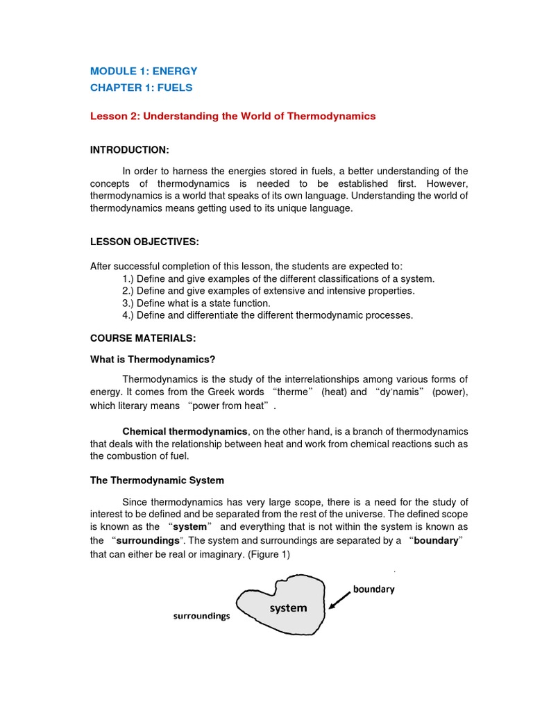 Lesson 2: Understanding The World of Thermodynamics: Module 1: Energy ...