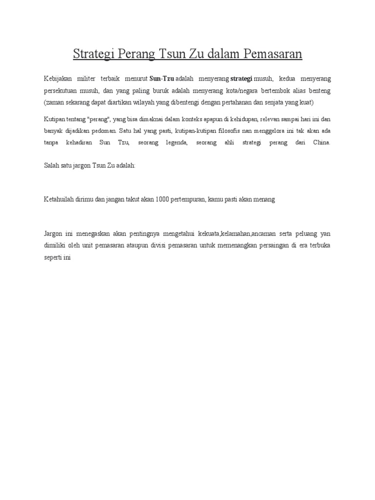Strategi Perang Tsun Zu Dalam Pemasaran | PDF