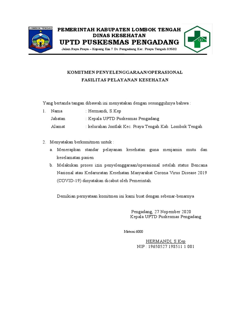 Surat Komitmen Mutu | PDF