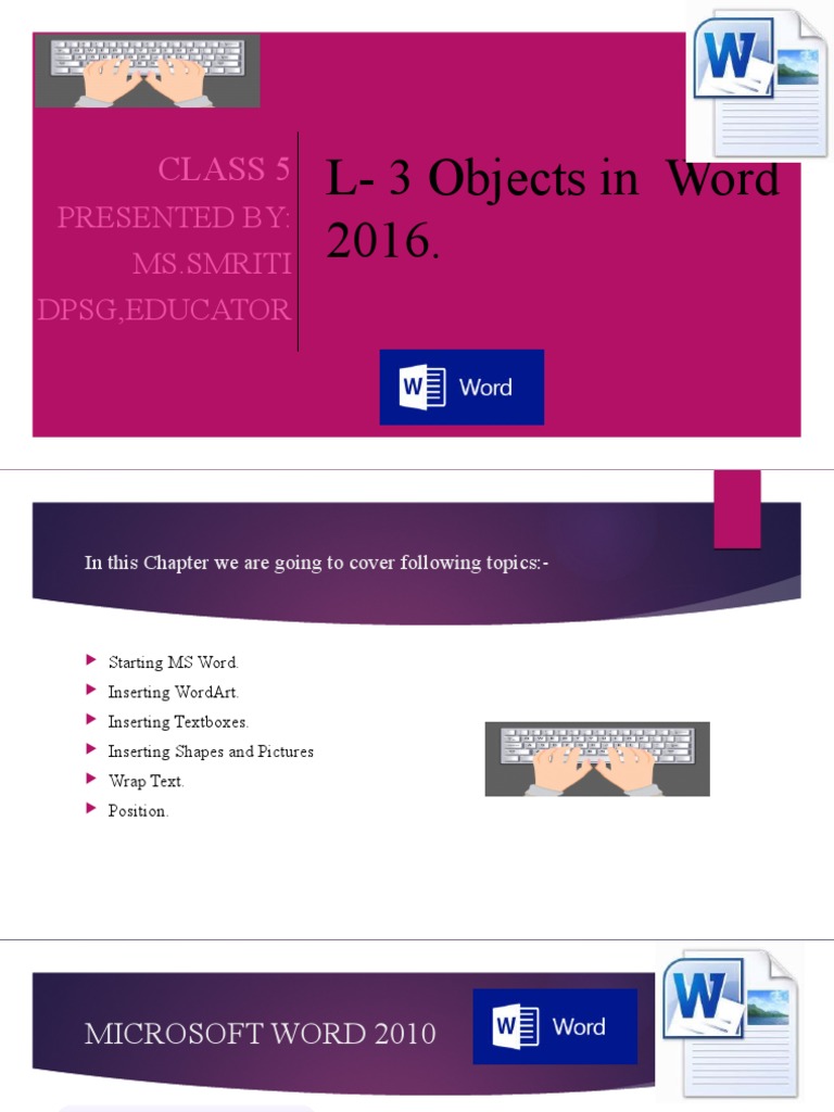 Class 5 L-3 Objects in Word 2016 | PDF