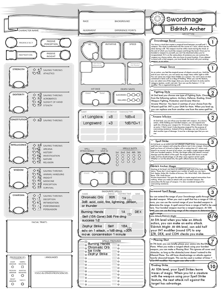 Character Sheet Swordmage FILLABLE | PDF | Ammunition