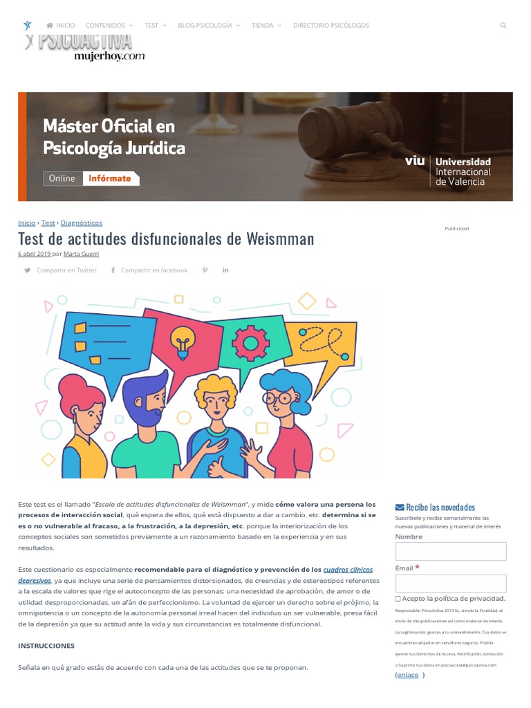 Test de Actitudes Disfuncionales de Weismman ¡Evalúate! | PDF | Amor ...