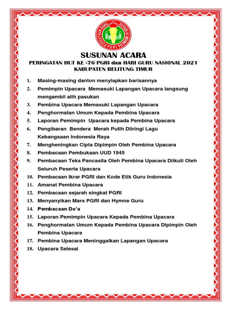 2021 Susunan Acara Hut Pgri 76 | PDF | Perjalanan | Seni