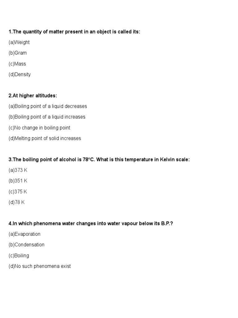 Science Quiz on States of Matter and Gas Laws | PDF | Gases | Liquids