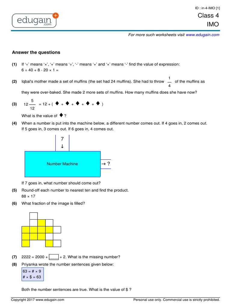 IMO Practice Worksheet (Edugain) | PDF | Mathematics