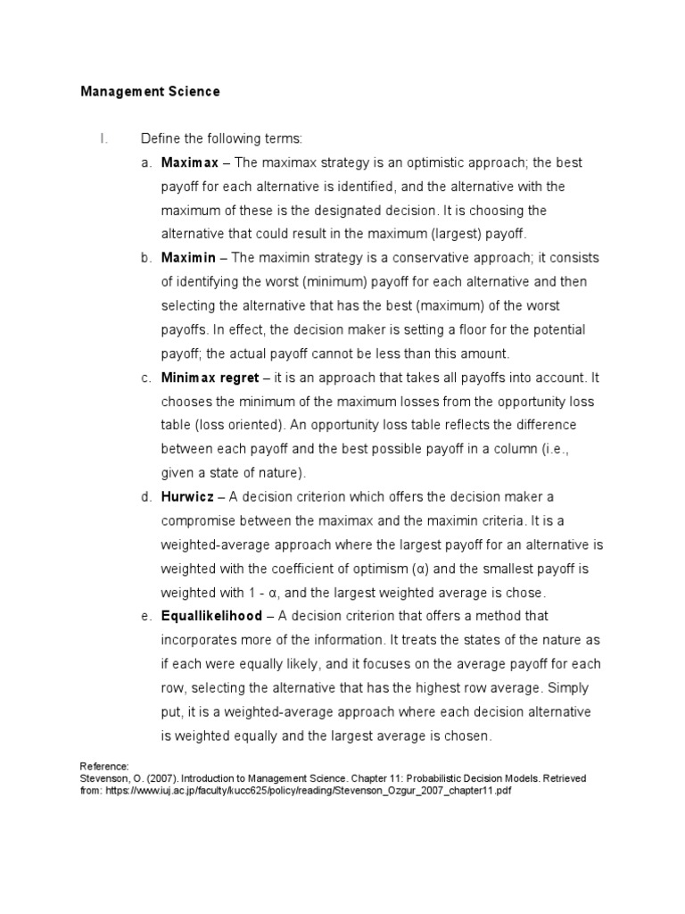 Management Science 1 | PDF | Decision Making | Mathematics