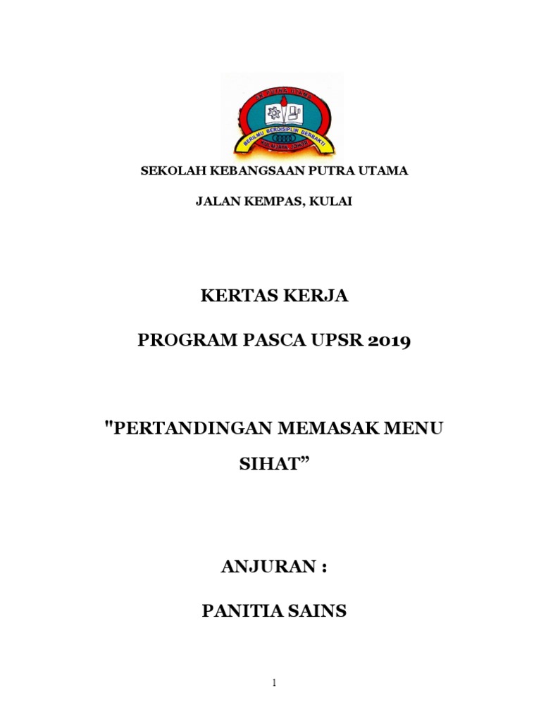 Kertas Kerja Pasca UPSR 2019 MEMASAK | PDF