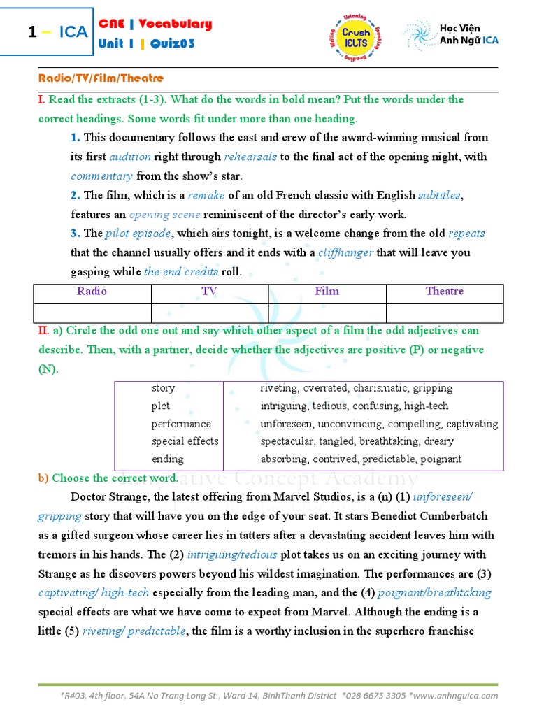 Cae I Vocabulary I Unit 1 Quiz 04 Pdf