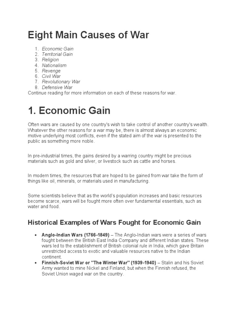 Eight Main Causes of War | Download Free PDF | American Civil War ...