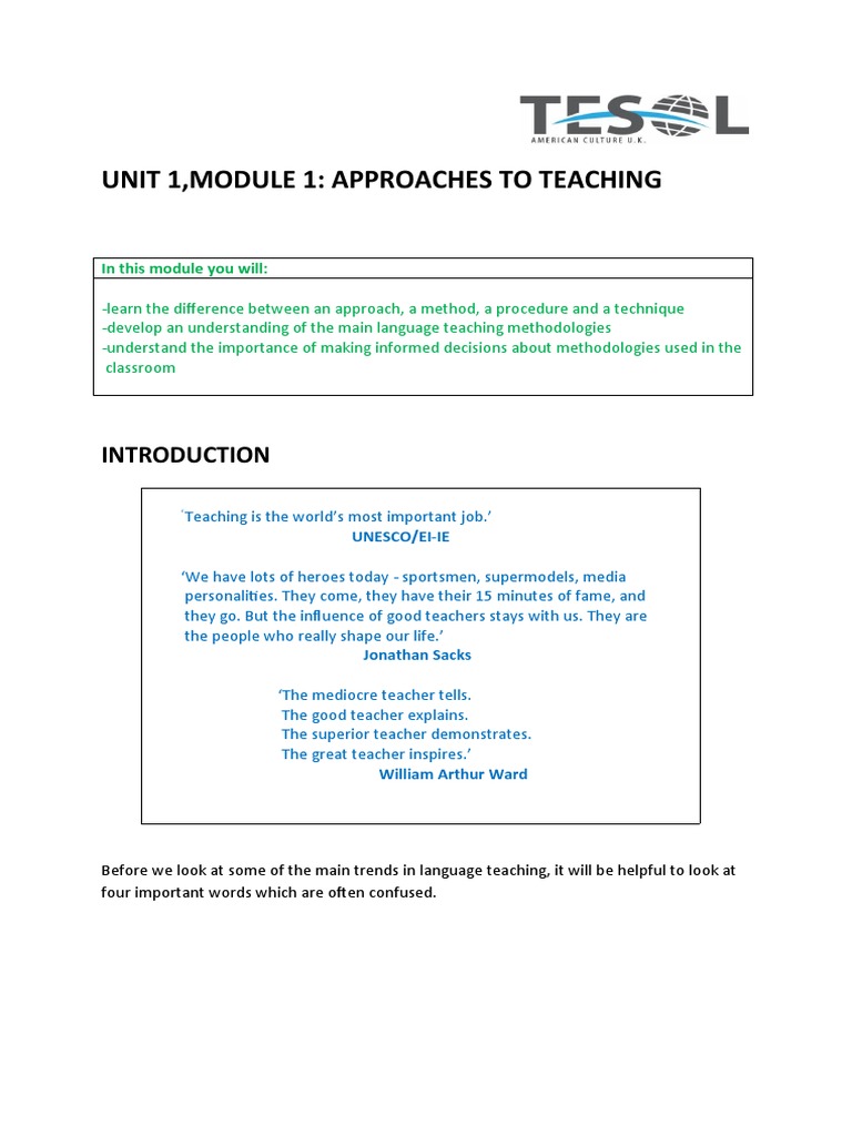 Unit 1 Module 1 Teaching Methodologies | PDF | Learning | Applied ...