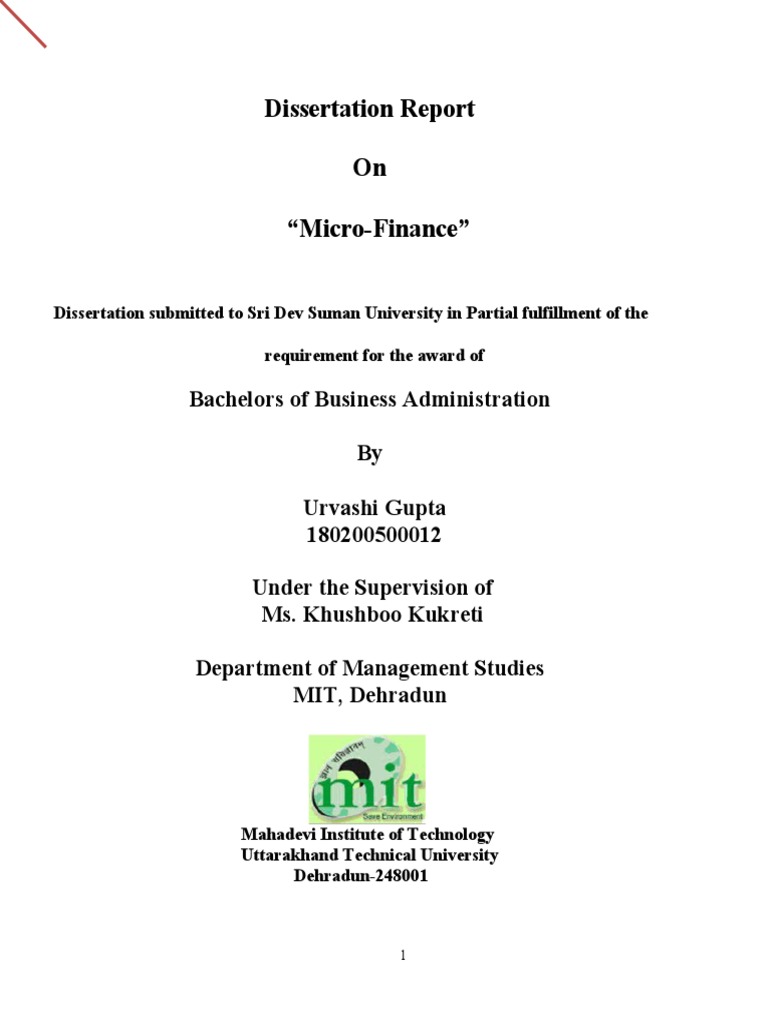 Dissertation Report Format | PDF | Microfinance | Financial Inclusion