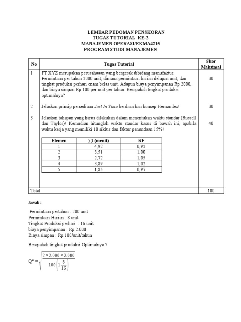 Tugas 2 Manajemen Operasi 043244934 Anisa Oktafiani | PDF