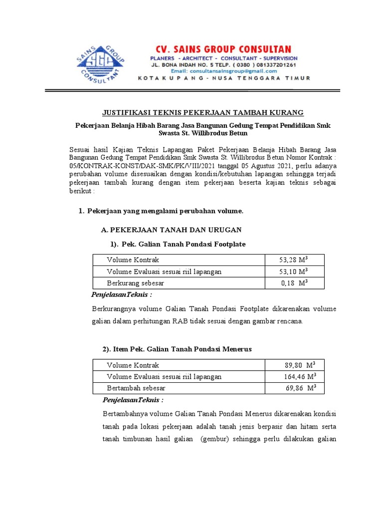 Justifikasi Teknis Pekerjaan Konstruksi | PDF | Griya & Taman ...