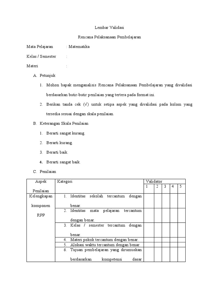 Lembar Validasi RPP | PDF | Seni | Komputer